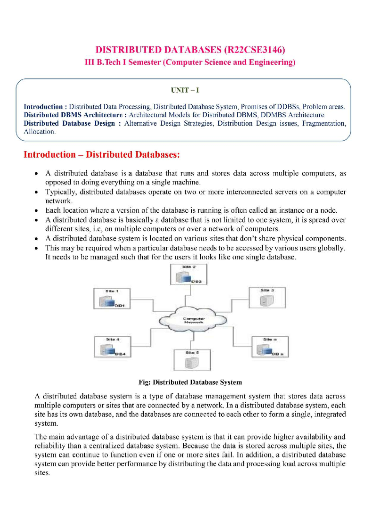 DDB UNIT-1: Introduction to Distributed Databases and Architecture ...