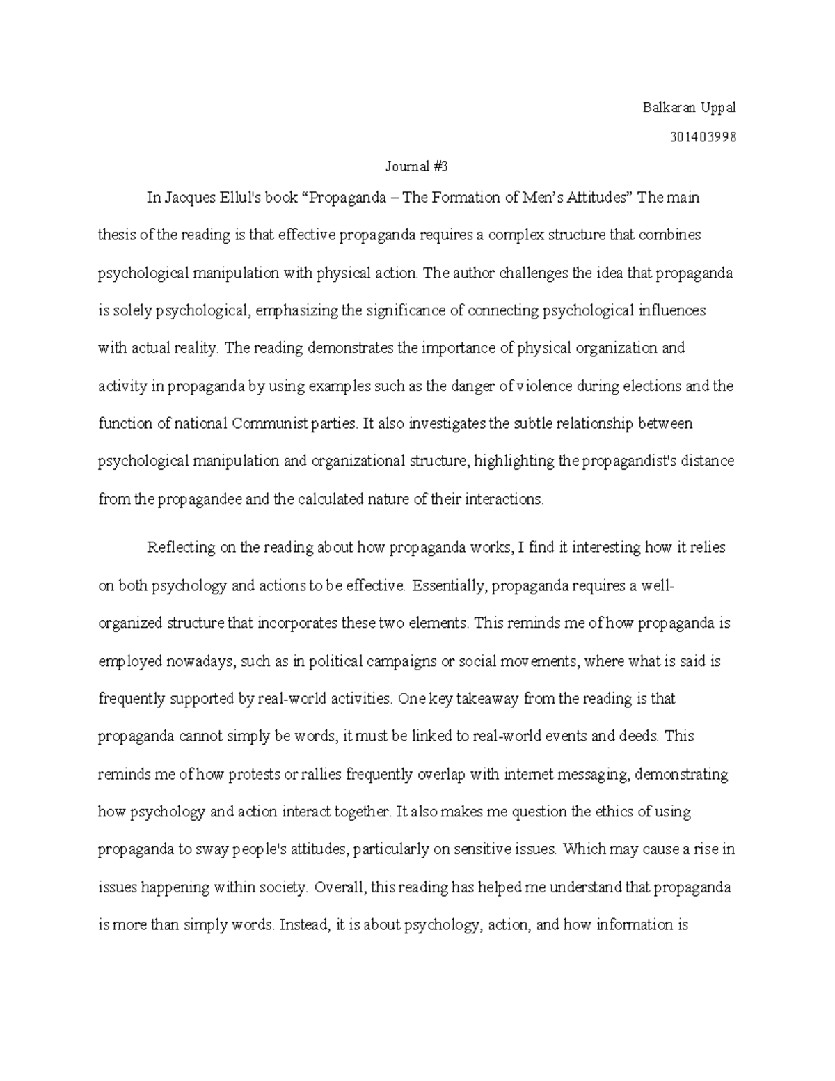 CMNS 130 Journal #3: Analyzing Propaganda's Psychological and ...