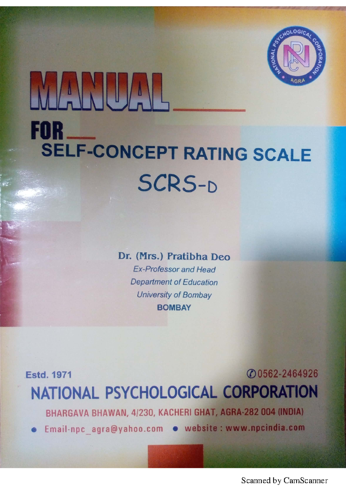 Manual for Self Concept Rating Scale (SCRS) Tools and Techniques - Studocu