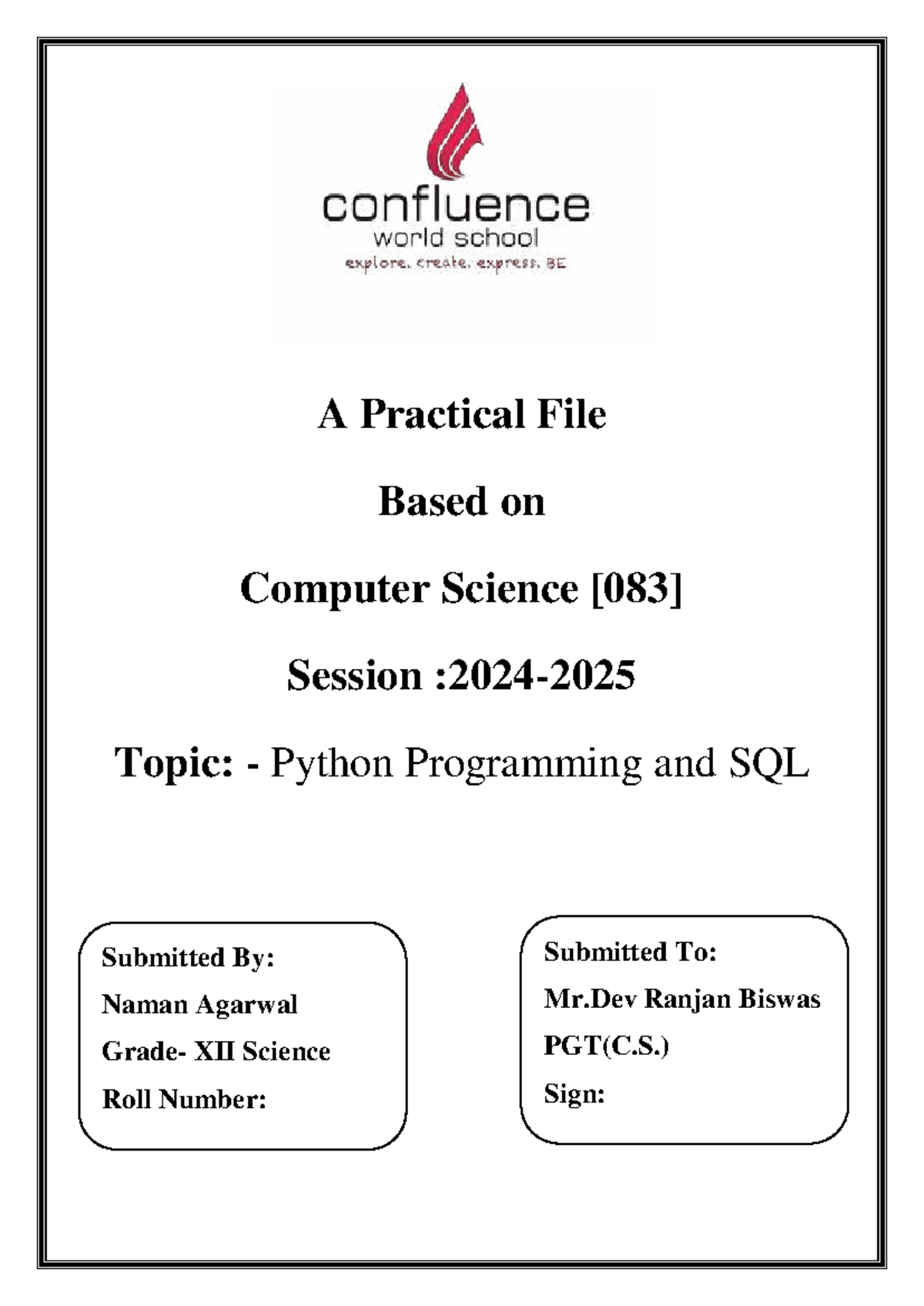 CS XII Practical File: Python Programming & SQL Exercises - Studocu