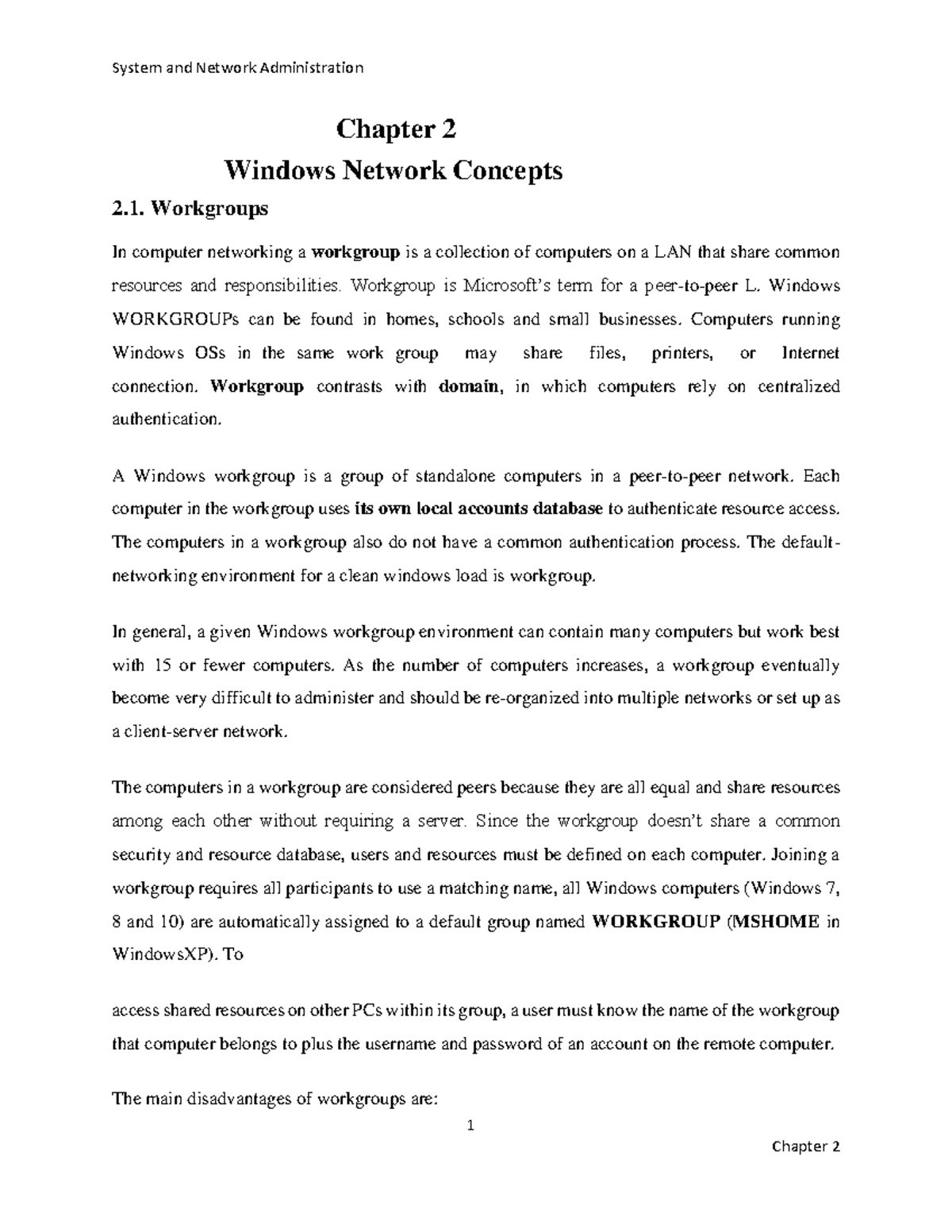 System and Network Administration (Course Code) - Chapter 2: Windows ...