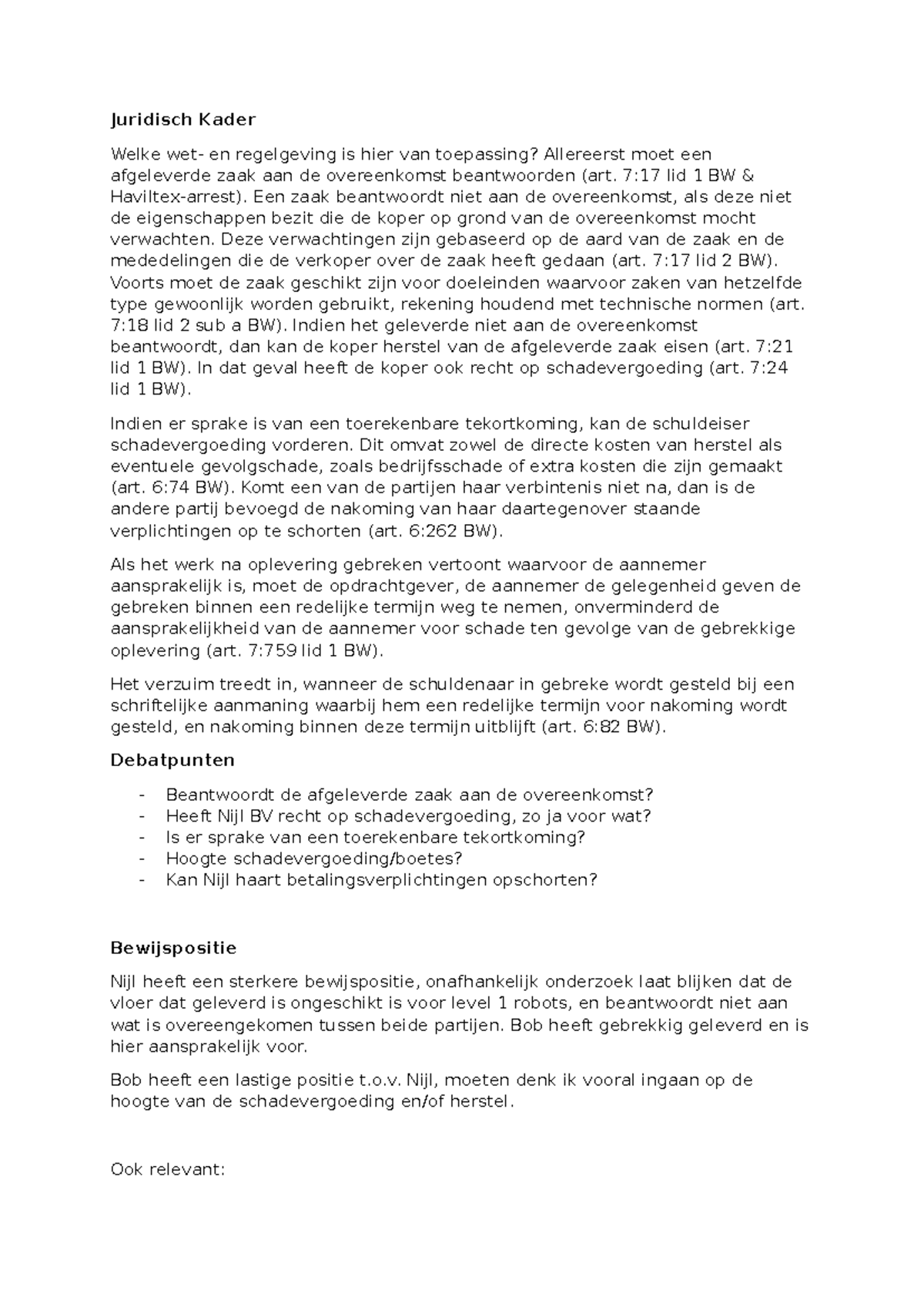 Juridisch Kader: Regels en Aansprakelijkheid in Contracten - Studeersnel