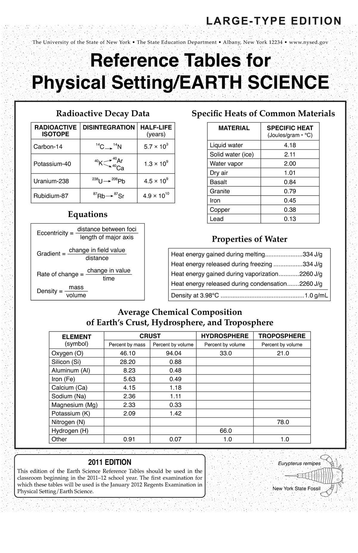 Earth Science Reference Tables 2011: Large-Type Edition for Students ...