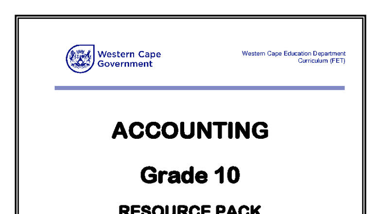 Gr 10 Accounting T1 Resource Pack 2025: Answer Book & Activities - Studocu