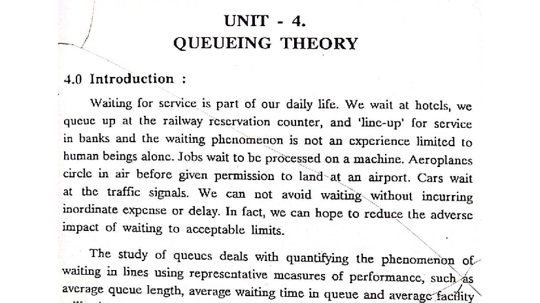 Unit 4: Queueing Theory - Concepts and Models Overview - Studocu