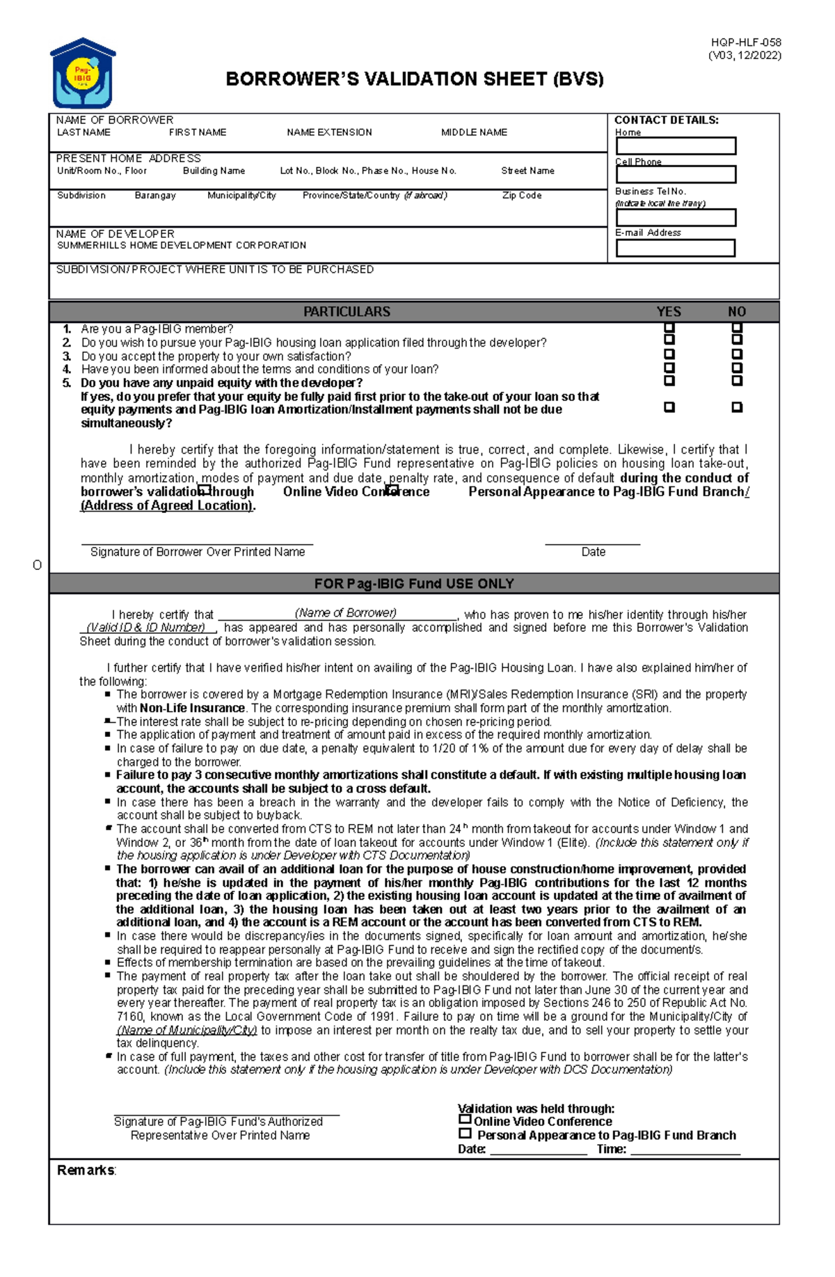 HLF058 Borrowers Validation Sheet - Developer Assistance V03 - Studocu