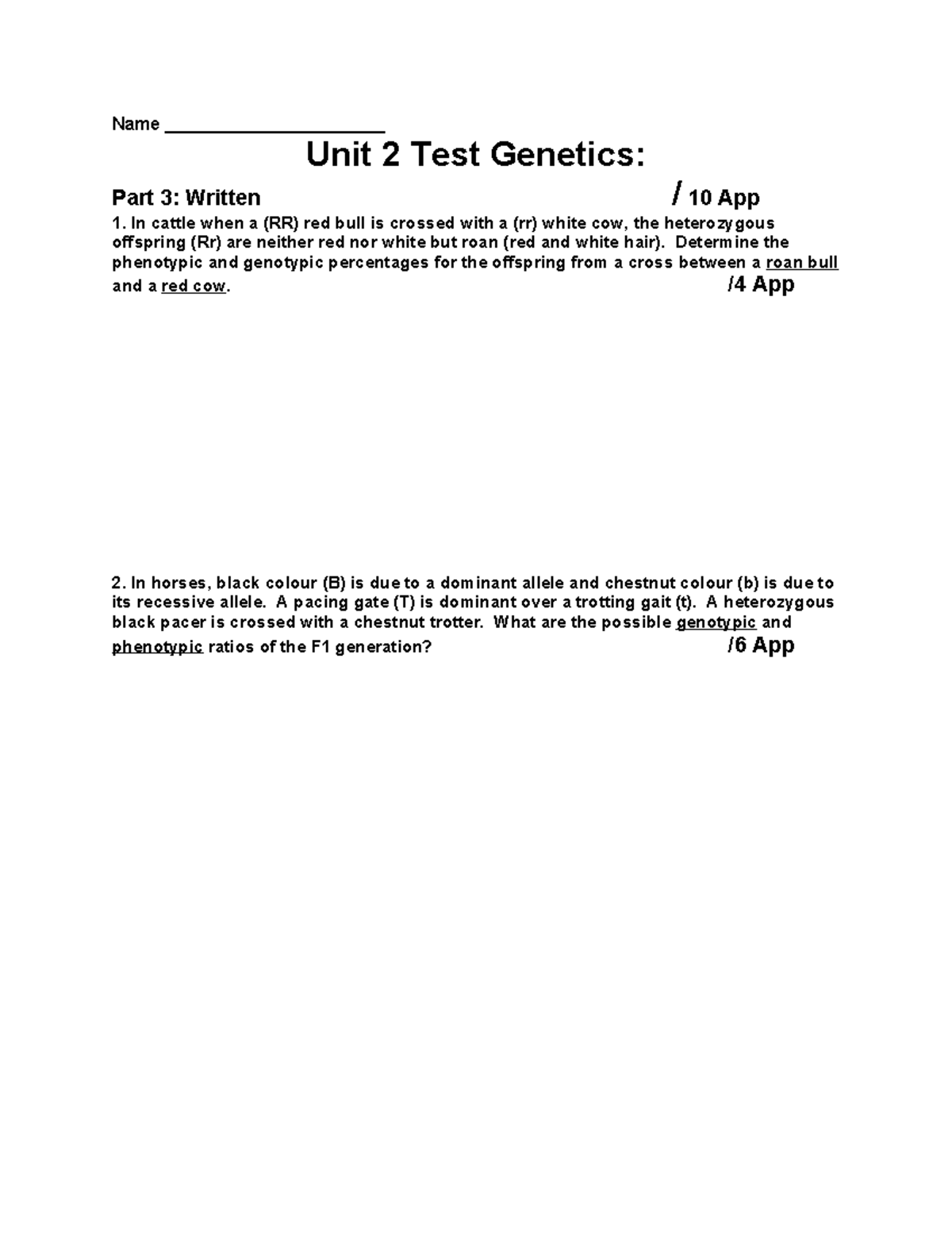 Unit 2 Genetics Unit Test Part 3: Phenotypic & Genotypic Ratios - Studocu