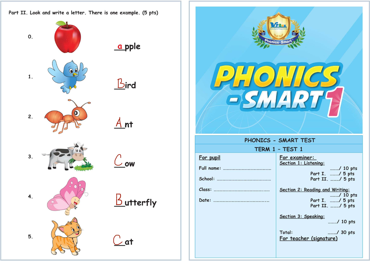 VPBOX O. Phonics Test Term 1 - Look and Write Letter Exercise - Studocu