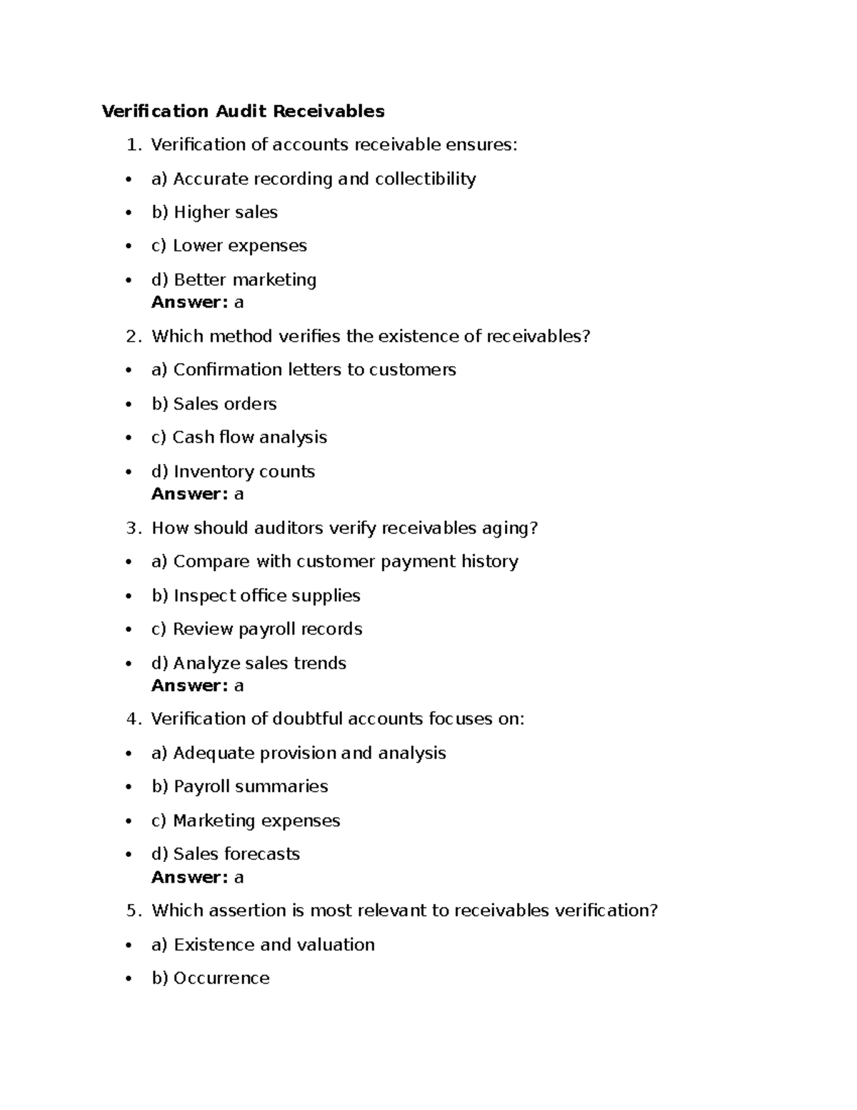 Verification Audit Receivables: Key Concepts and Procedures - Studocu