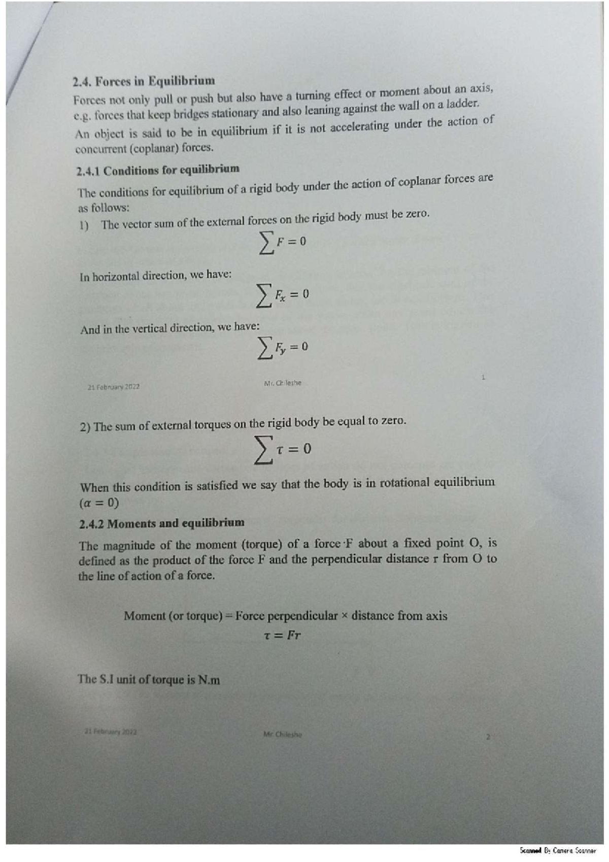 Force of Equilibrium - 2.4 Conditions and Moments Explained - Studocu