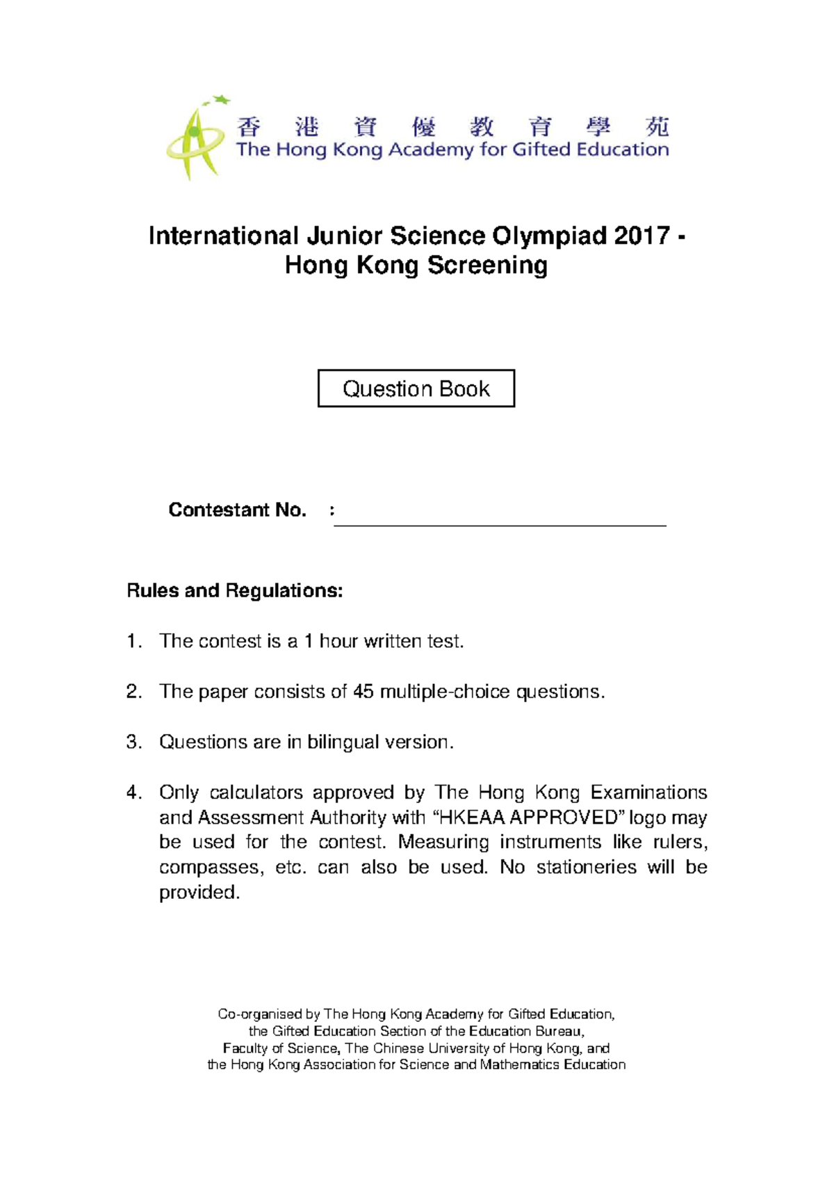 IJSO 2017 HK Screening Test Questions & Answers - Studocu