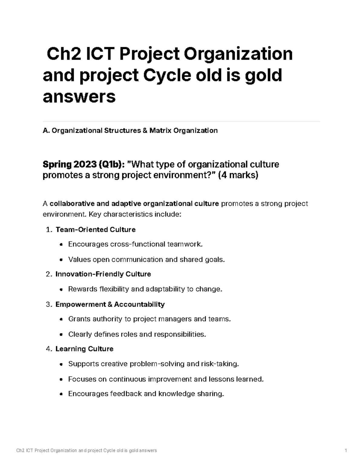 Ch2 ICT Project Organization & Cycle: Key Concepts & Insights - Studocu