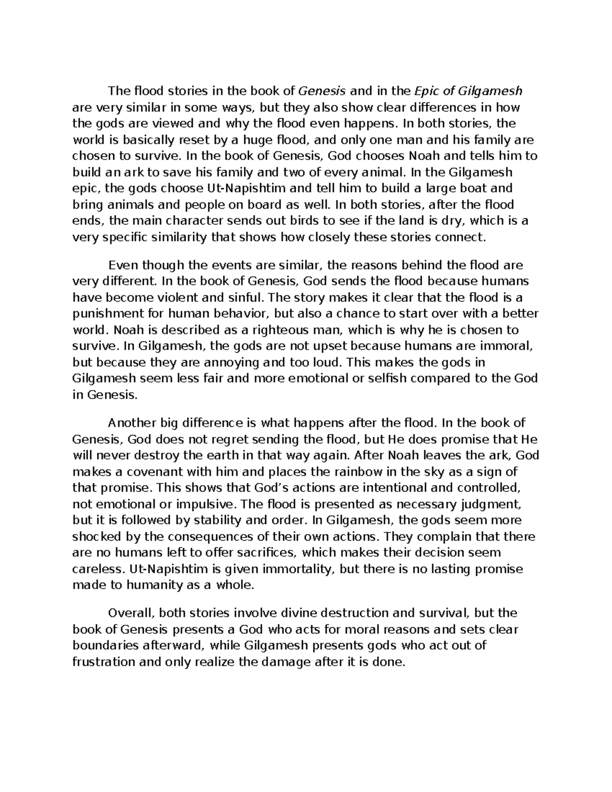 Comparative Analysis of Flood Narratives: Genesis vs. Gilgamesh - Studocu