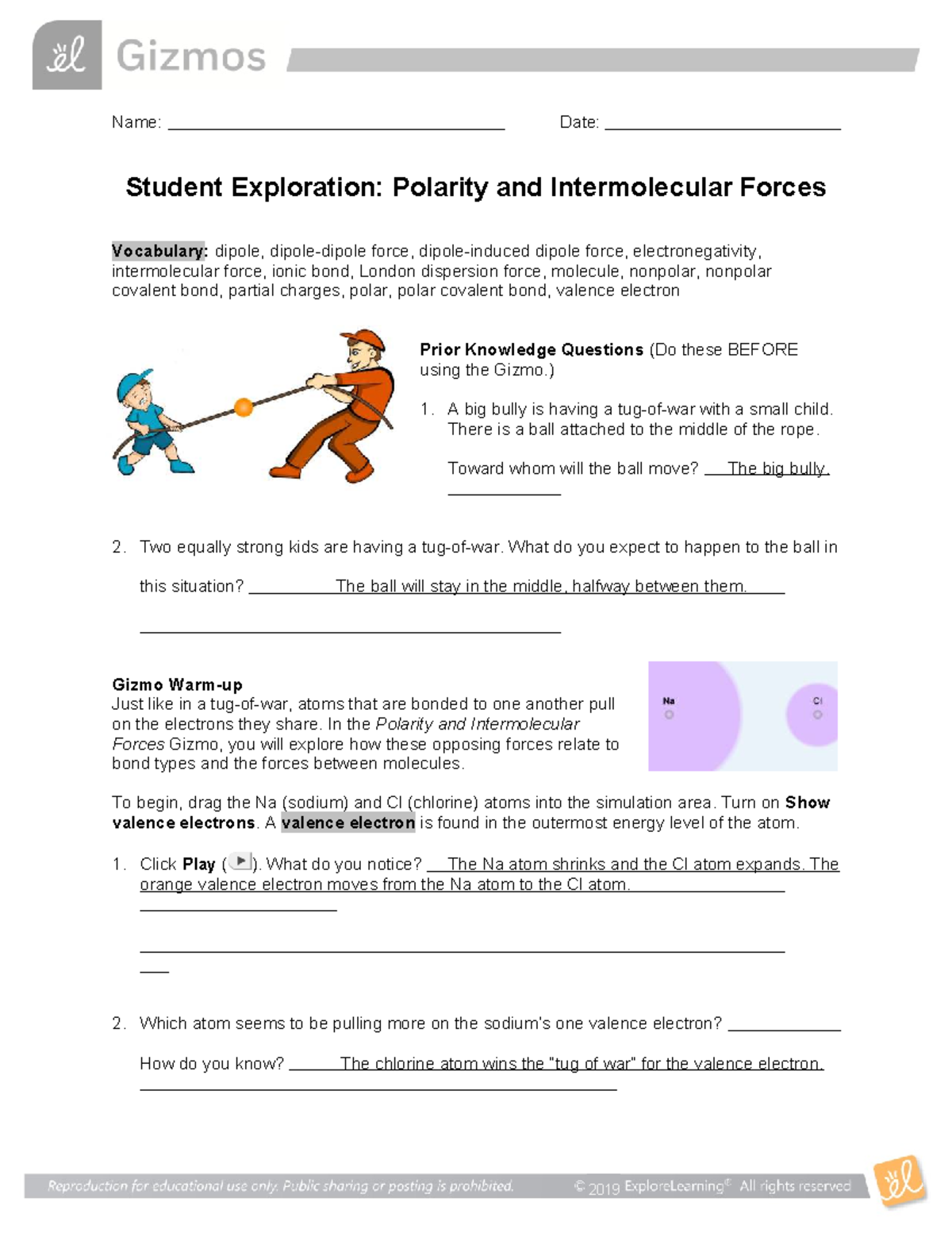 CHEM 101: Student Exploration on Polarity & Intermolecular Forces - Studocu