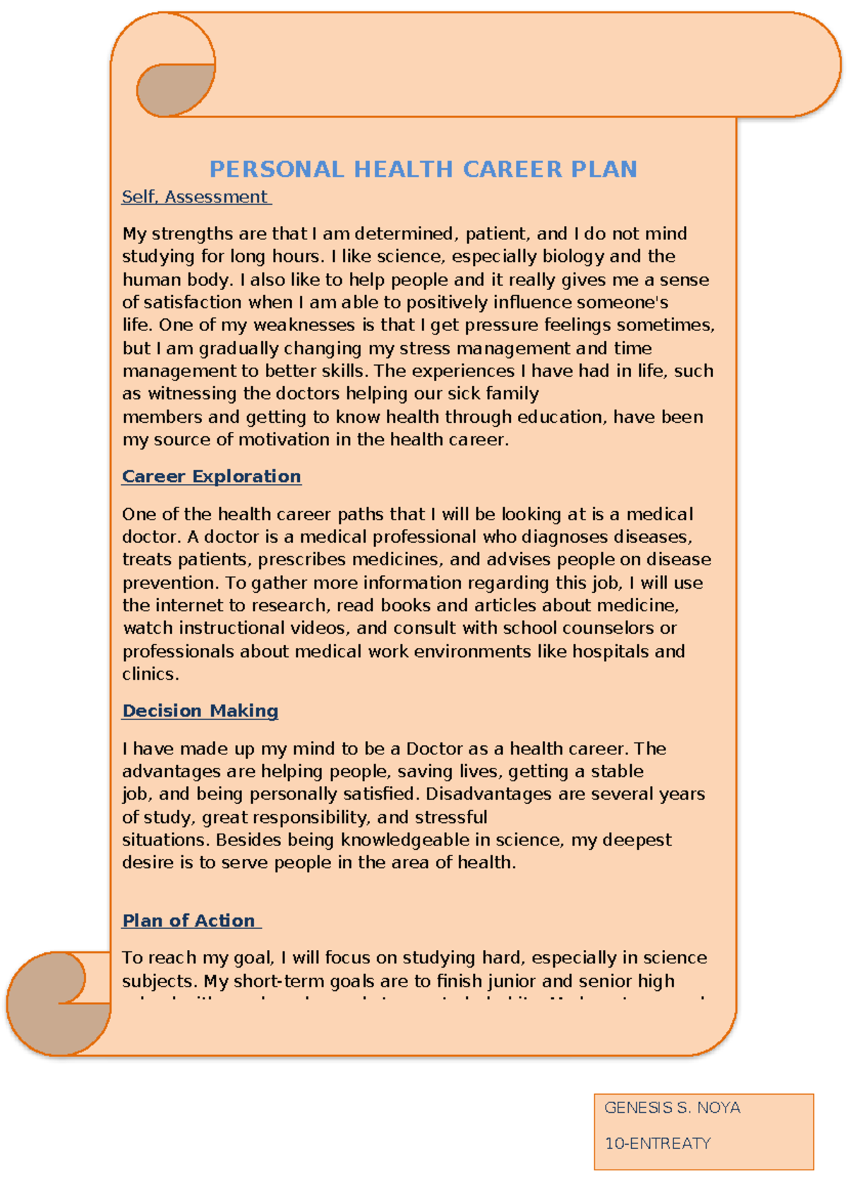 Personal Health Career Plan: Aspiring Doctor Pathway - Studocu