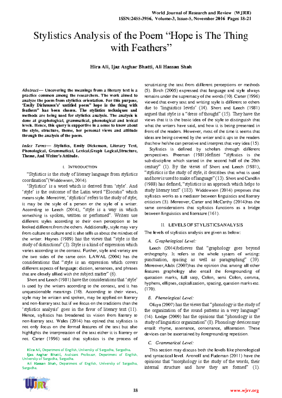 Stylistics Analysis of Emily Dickinson's "Hope is the Thing with ...