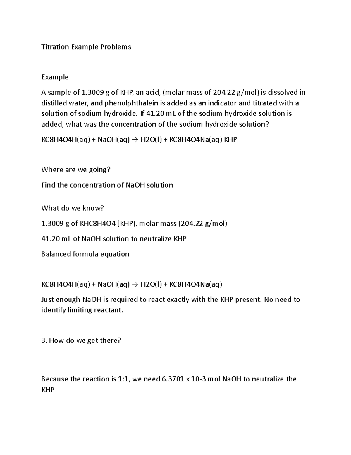 184 - Titration Example Problems - Titration Example Problems Example A ...