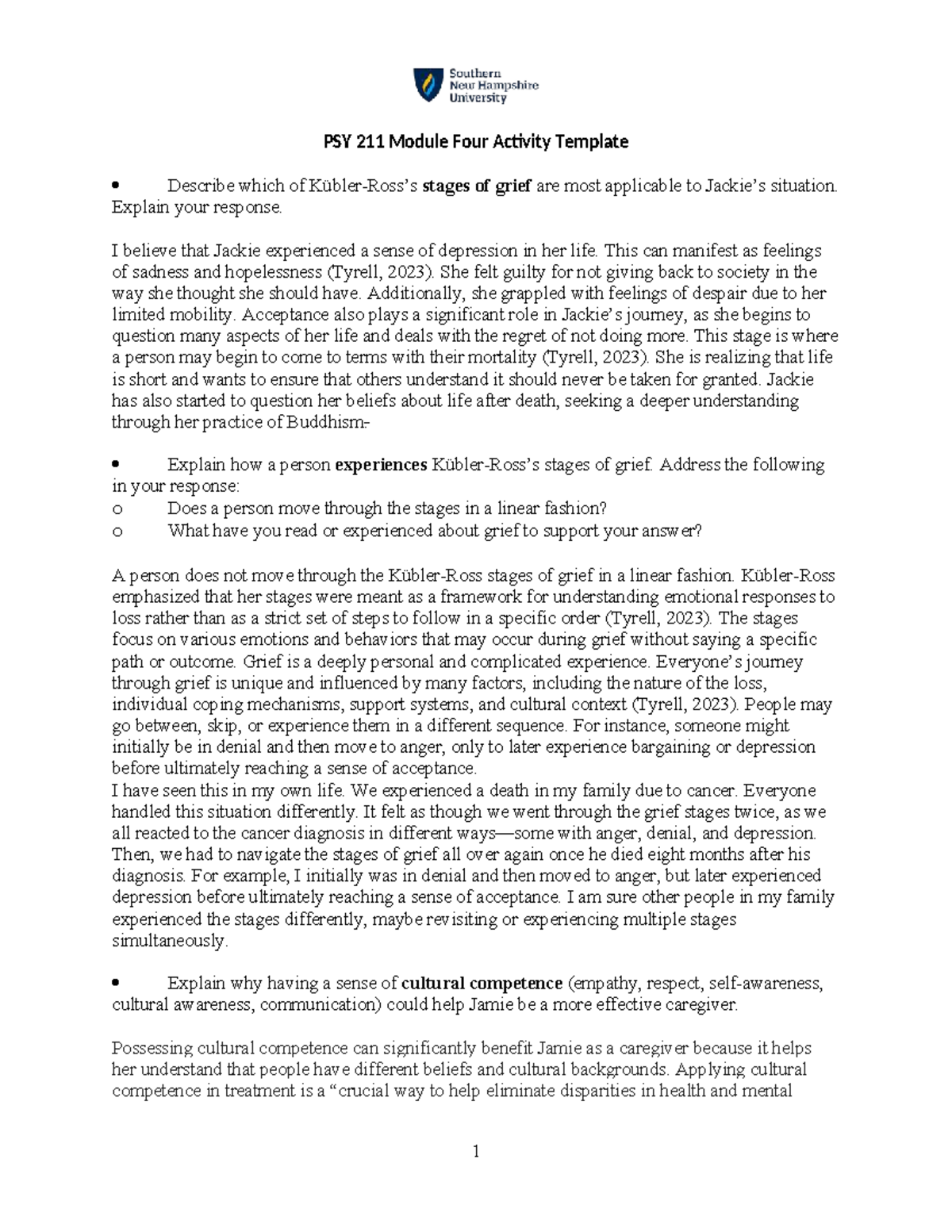 PSY 211 Module Four Activity Template - PSY 211 Module Four Activity ...