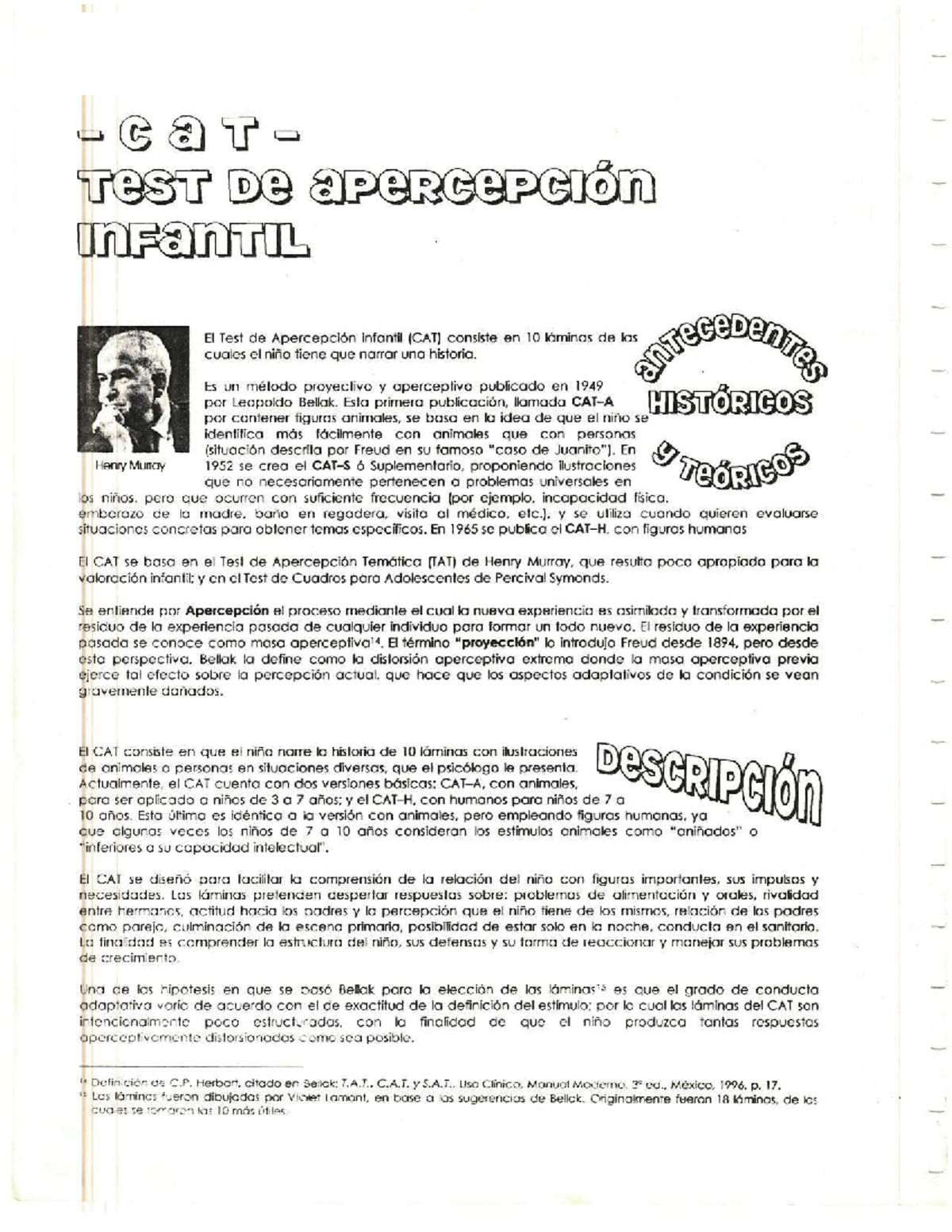 CAT - Aplicación y Análisis del Test de Apercepción Infantil - Studocu