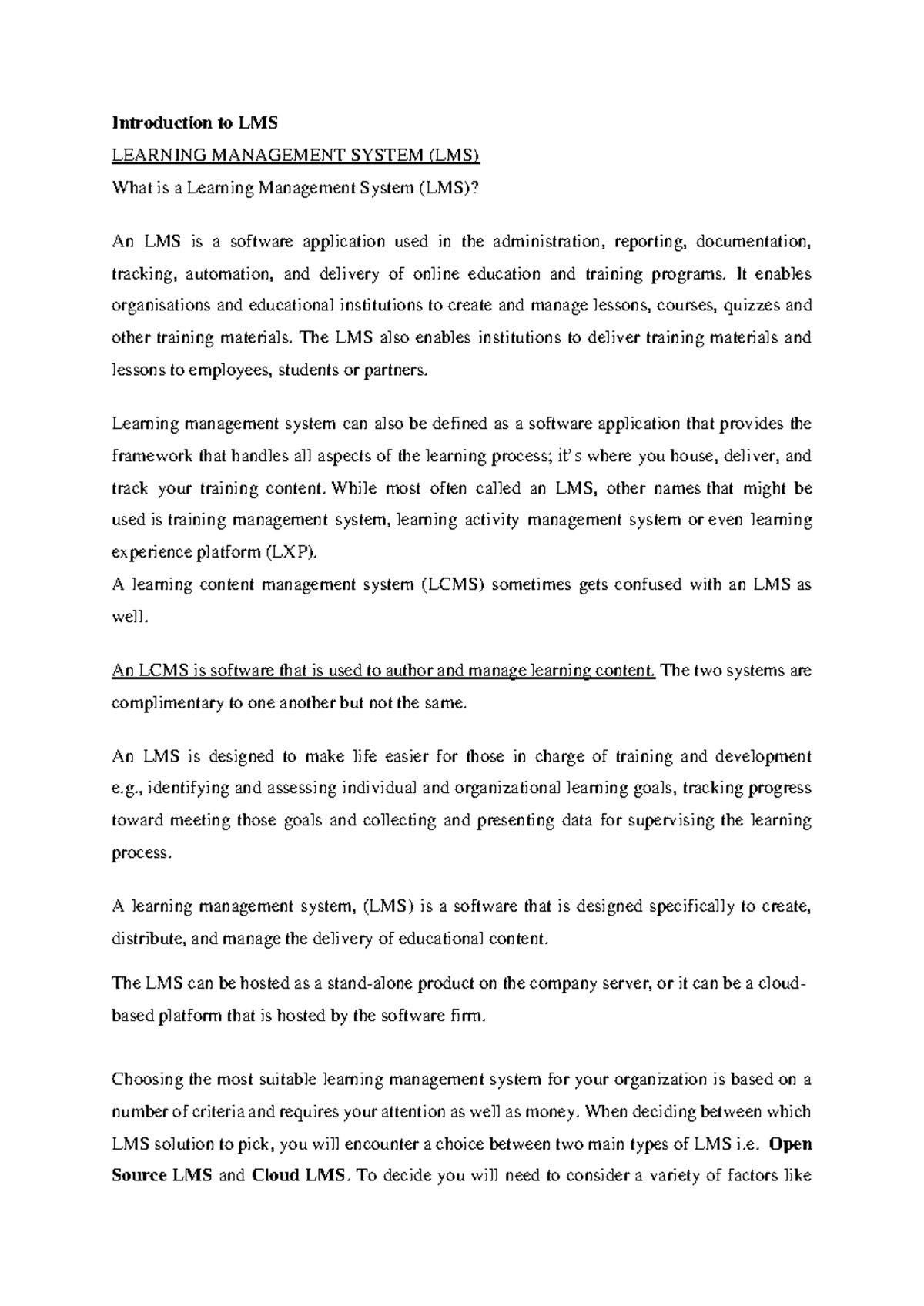 LMS Topic 3 Notes: Understanding Learning Management Systems - Studocu
