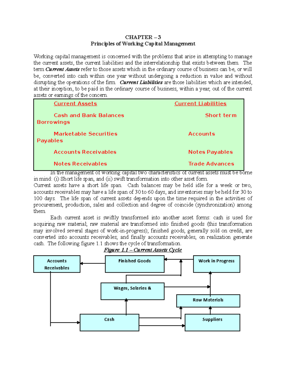 FM II Working capital edited - CHAPTER – 3 Principles of Working ...