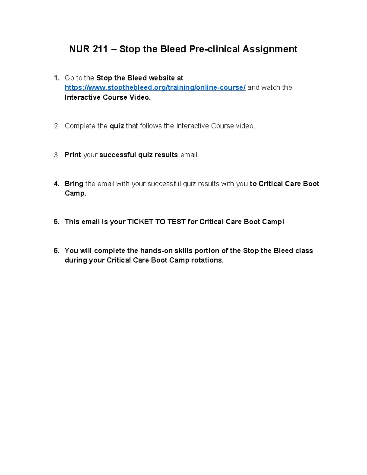 Stop the Bleed - coursework - NUR 211 – Stop the Bleed Pre-clinical ...