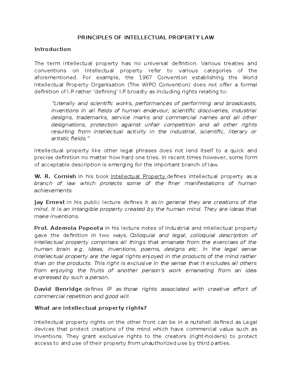 Property in Ict - PRINCIPLES OF INTELLECTUAL PROPERTY LAW Introduction ...