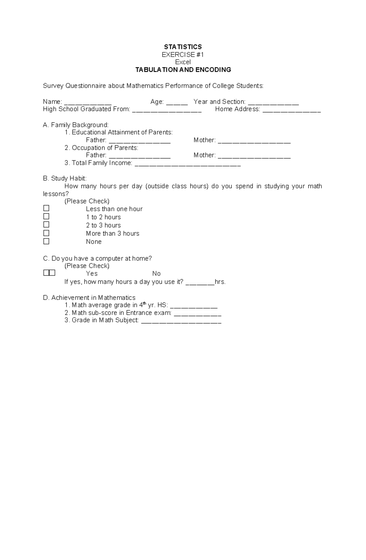 PT - STATISTICS PERFORMANCE TASK: Data Collection & Analysis - Studocu