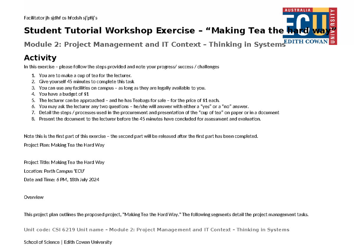 Module 2 CSG2344 - Student Workshop on Making Tea: A Practical Exercise ...