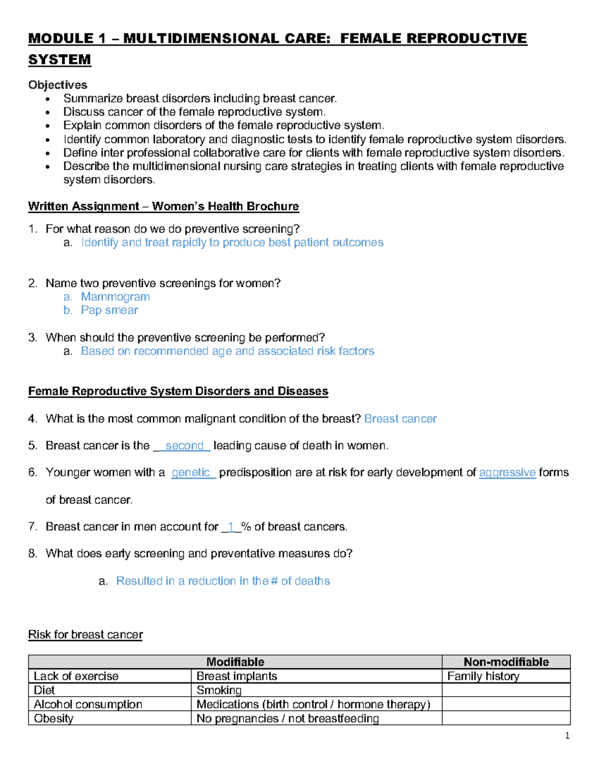 MDC III Female Reproductive Health: Module 1 Comprehensive Notes - Studocu