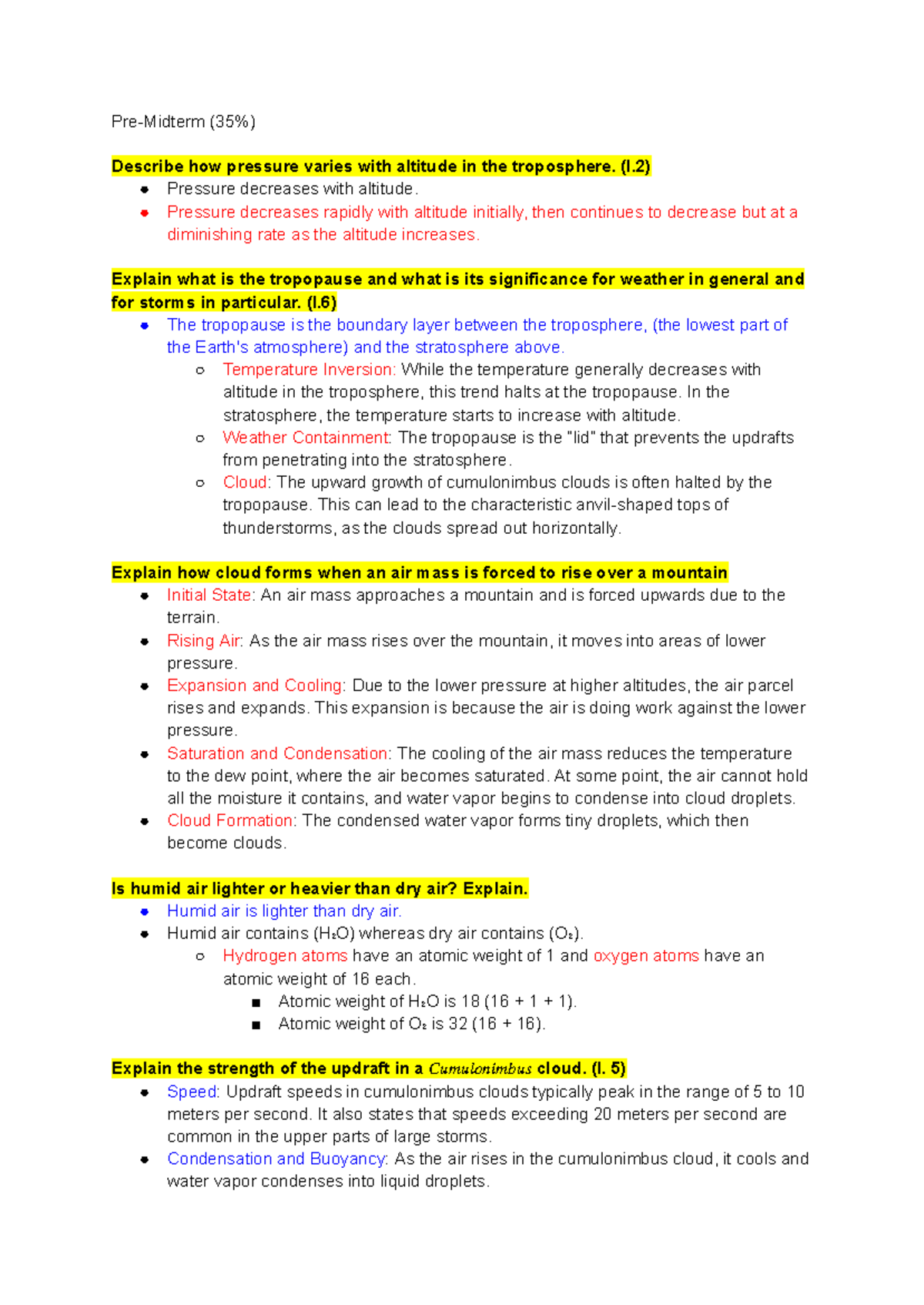 Study Notes on Atmospheric Pressure and Weather Phenomena (ATM 101 ...