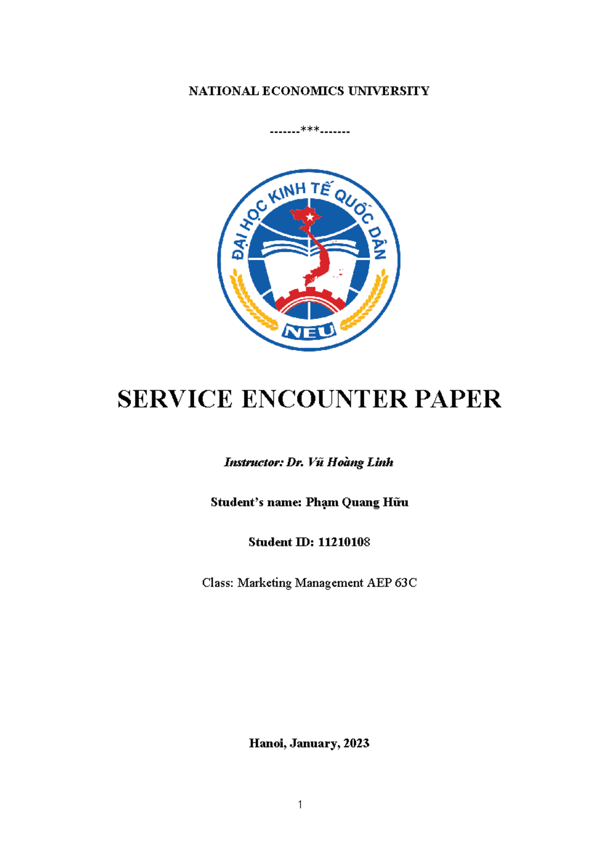 Service Encounter Paper: Marketing Management AEP 63C by Phạm Quang Hữu ...