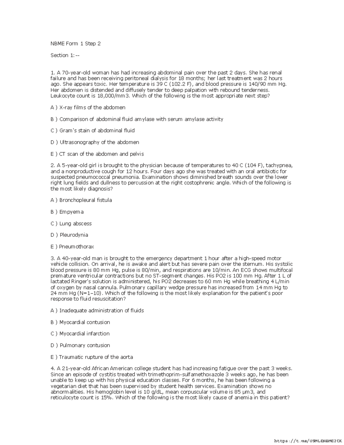 NBME 1 - Practice Test: Clinical Scenarios and Management Strategies ...