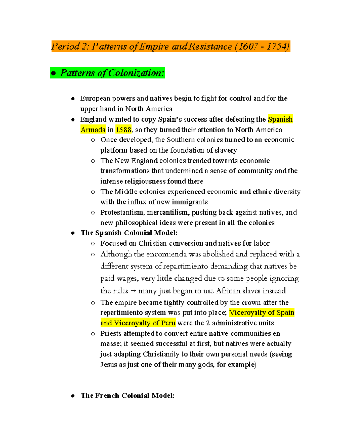 Period 2: Patterns of Empire & Resistance (1607-1754) Overview - Studocu