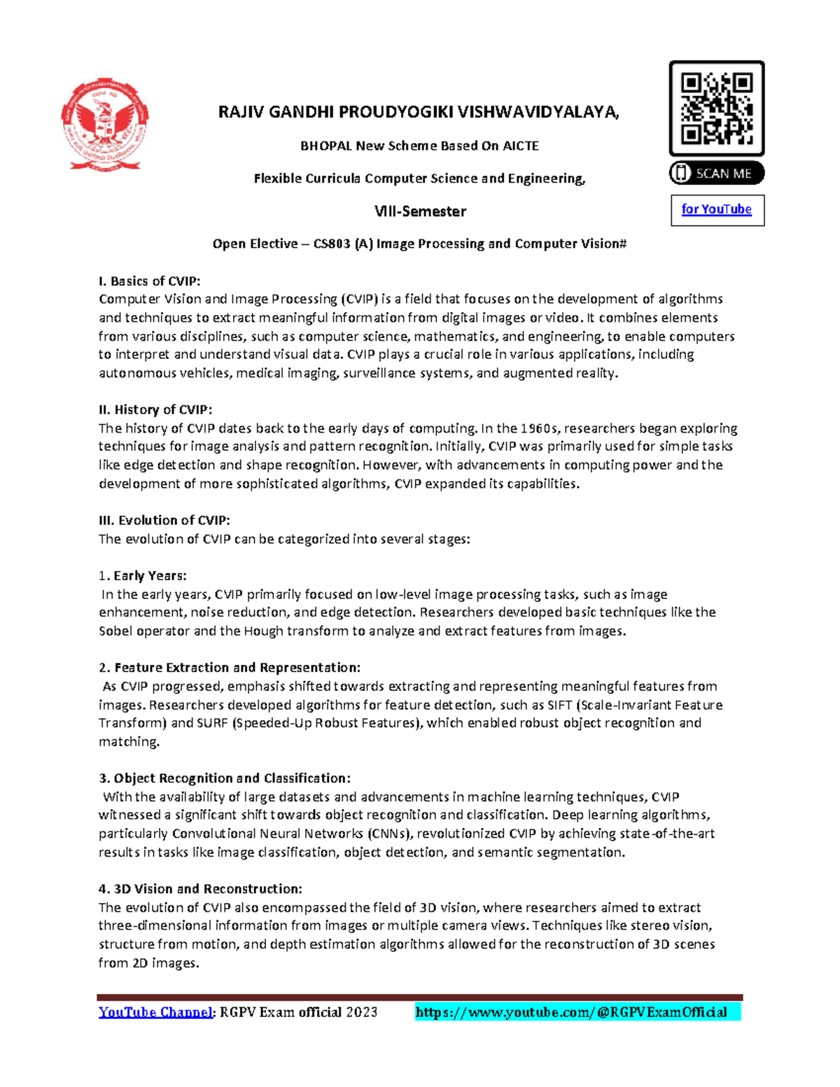 CS803 (A) Image Processing & Computer Vision Notes - RGPV 2023 - Studocu