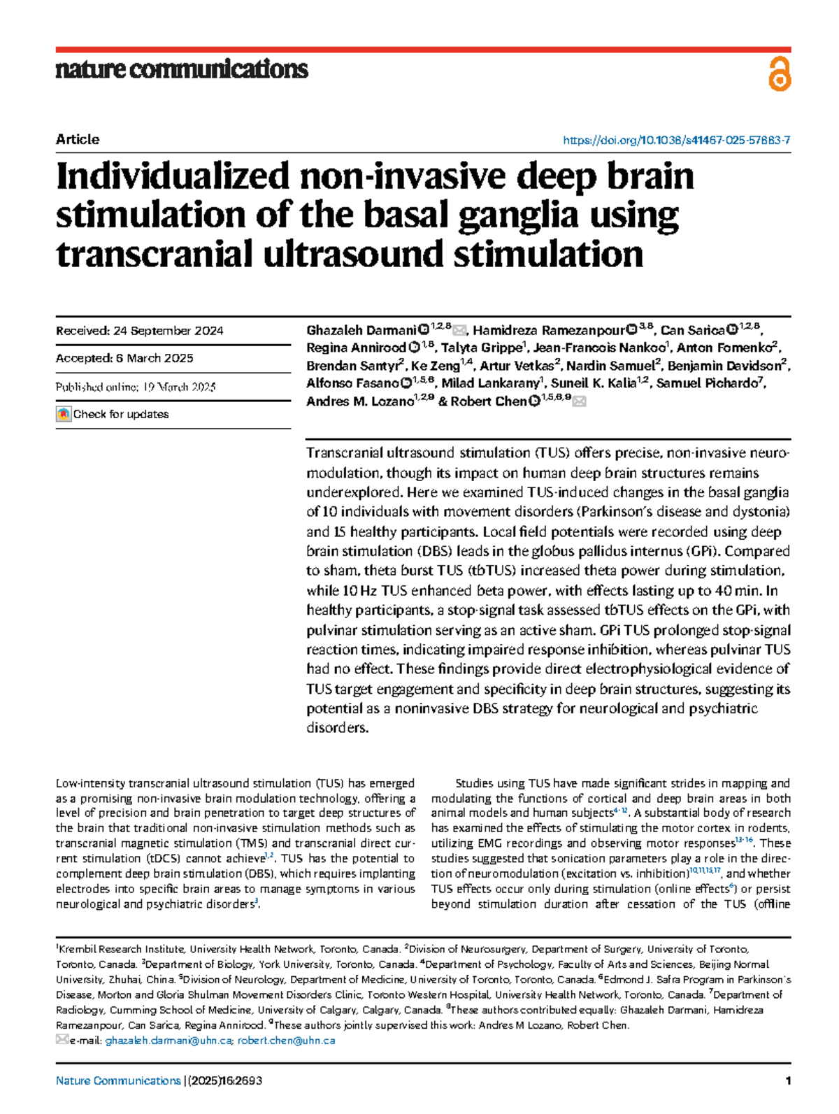 Individualized TUS of Basal Ganglia: Effects on Neural Activity and ...