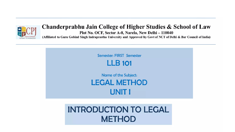 Legal Method LLB 101 - Unit I: Introduction to Legal Method - Studocu