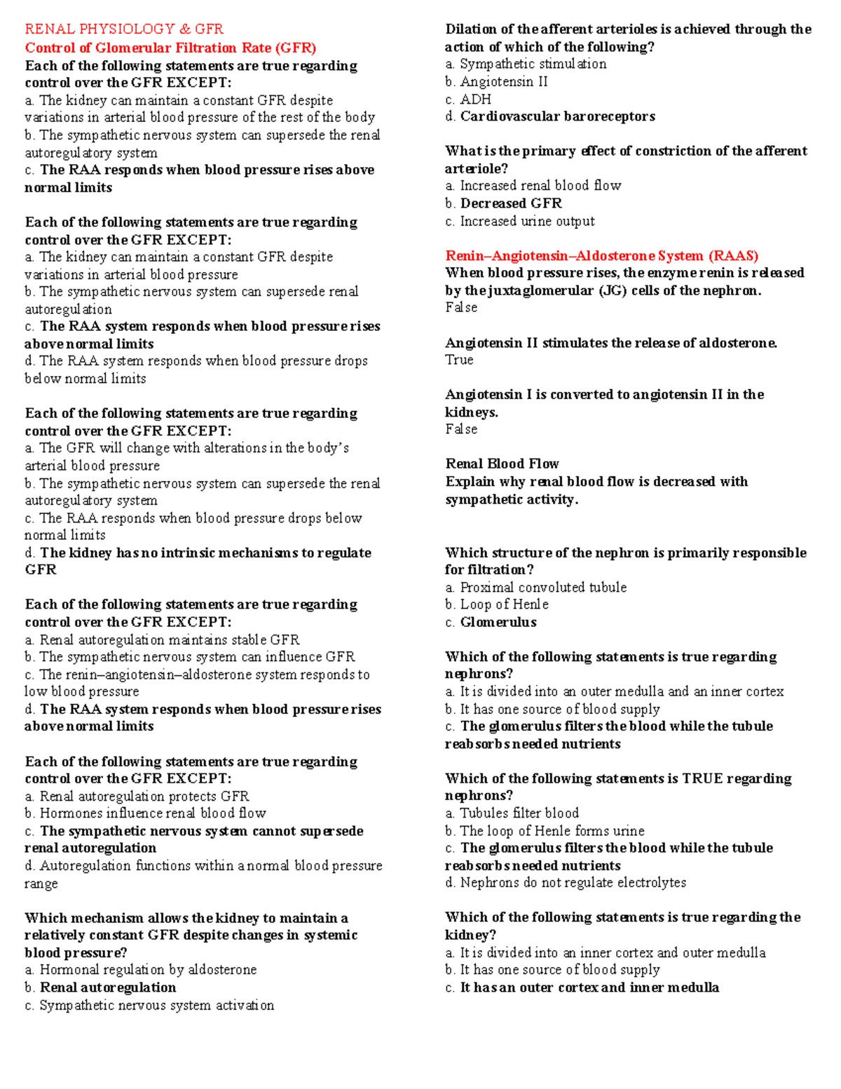 Module 8 Exam: Renal Physiology and Pathophysiology Insights - Studocu