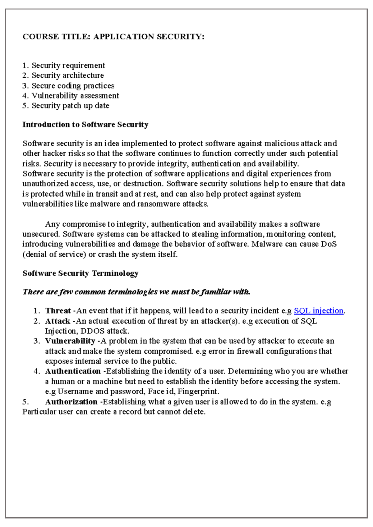 Application Security Lecture Notes (CS101): Key Concepts & Practices ...