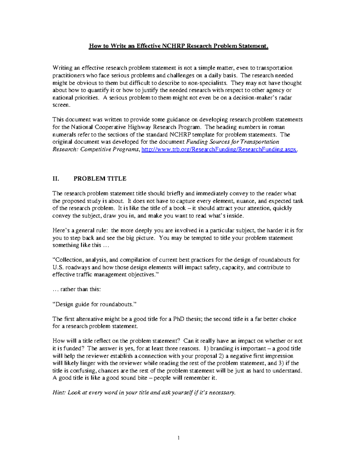 Effective NCHRP Research Problem Statement Guide - Studocu