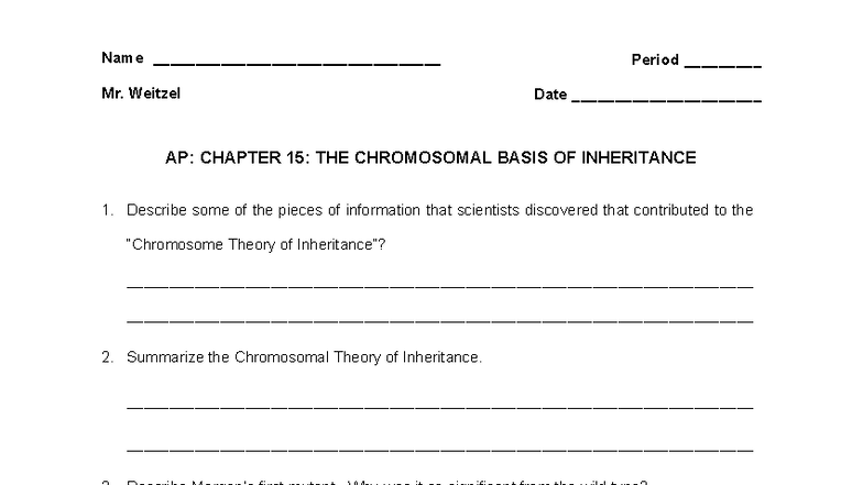 AP Biology: Chapter 15 - The Chromosomal Basis of Inheritance Notes ...