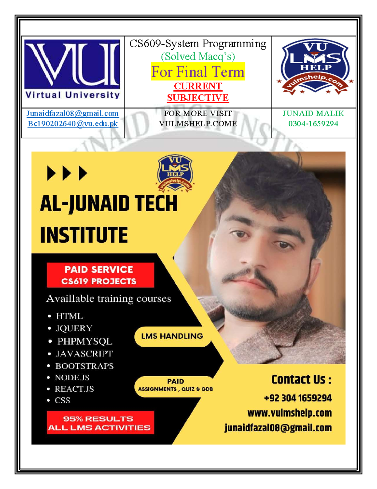 CS609 Subjective Final Exam Notes on System Programming by Junaid - Studocu