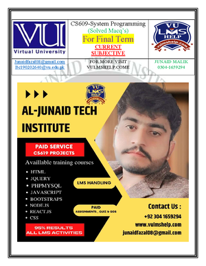 CS609 Solved MCQs Final TERM BY Junaid - CS609-System Programming (Solved Macq’s) TOPIC 93 to ...