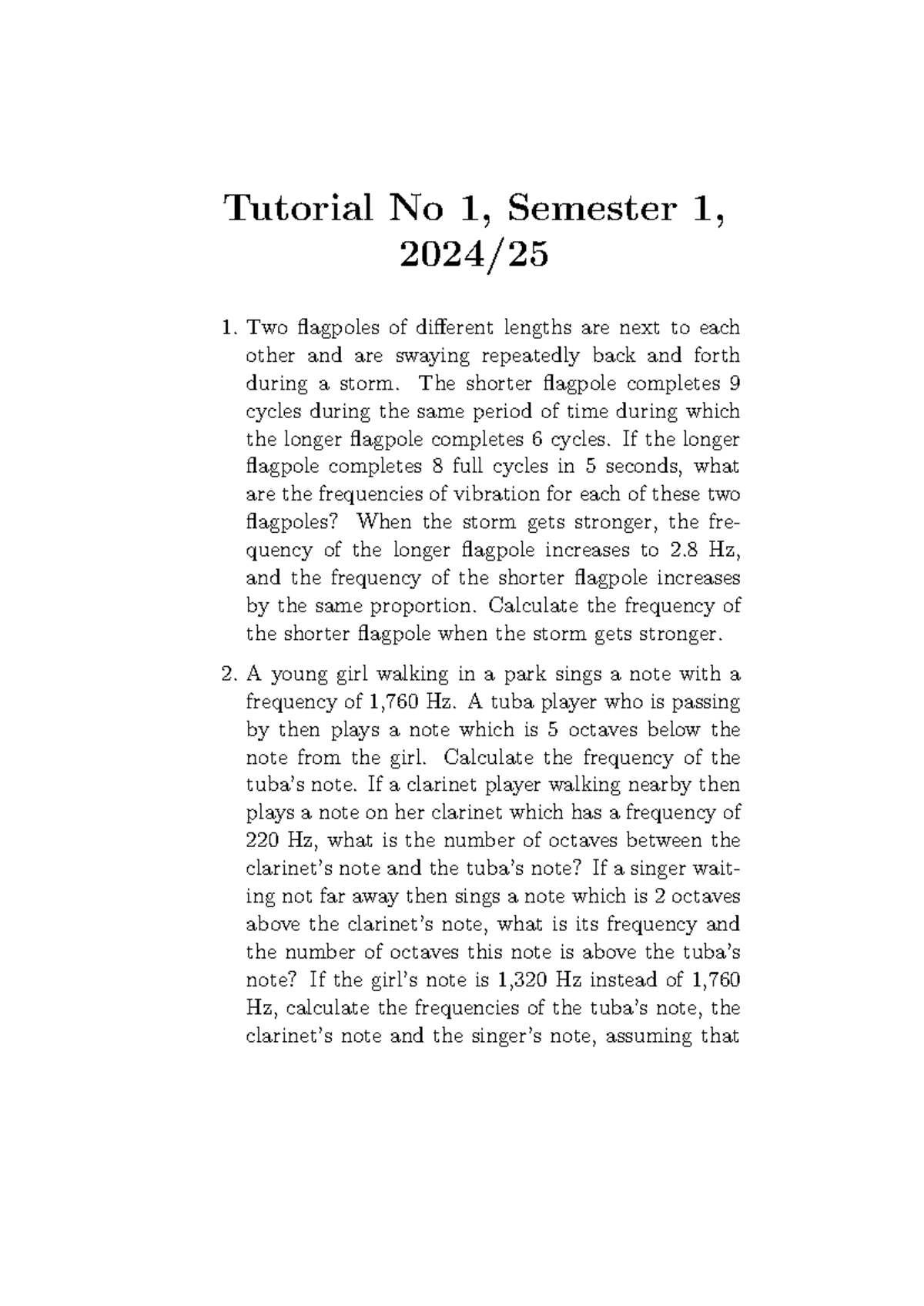 Tut1q25a - Semester 1 Tutorial 1 - Tutorial No 1, Semester 1, 2024/ Two ...