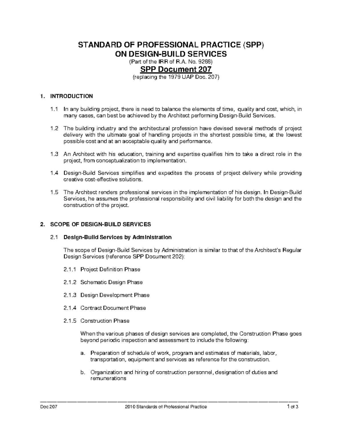 SPP Document 207: Standards for Design-Build Services Overview - Studocu
