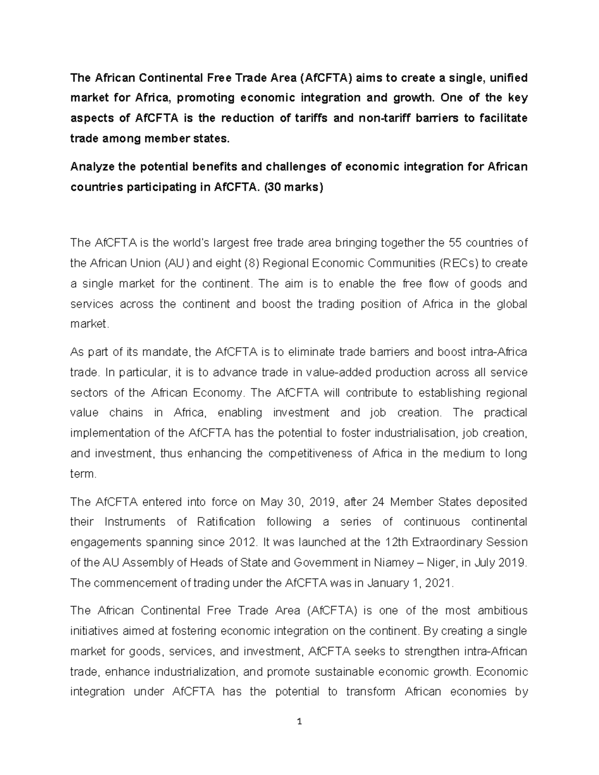 African Continental Free Trade Area (AfCFTA): Benefits & Challenges ...