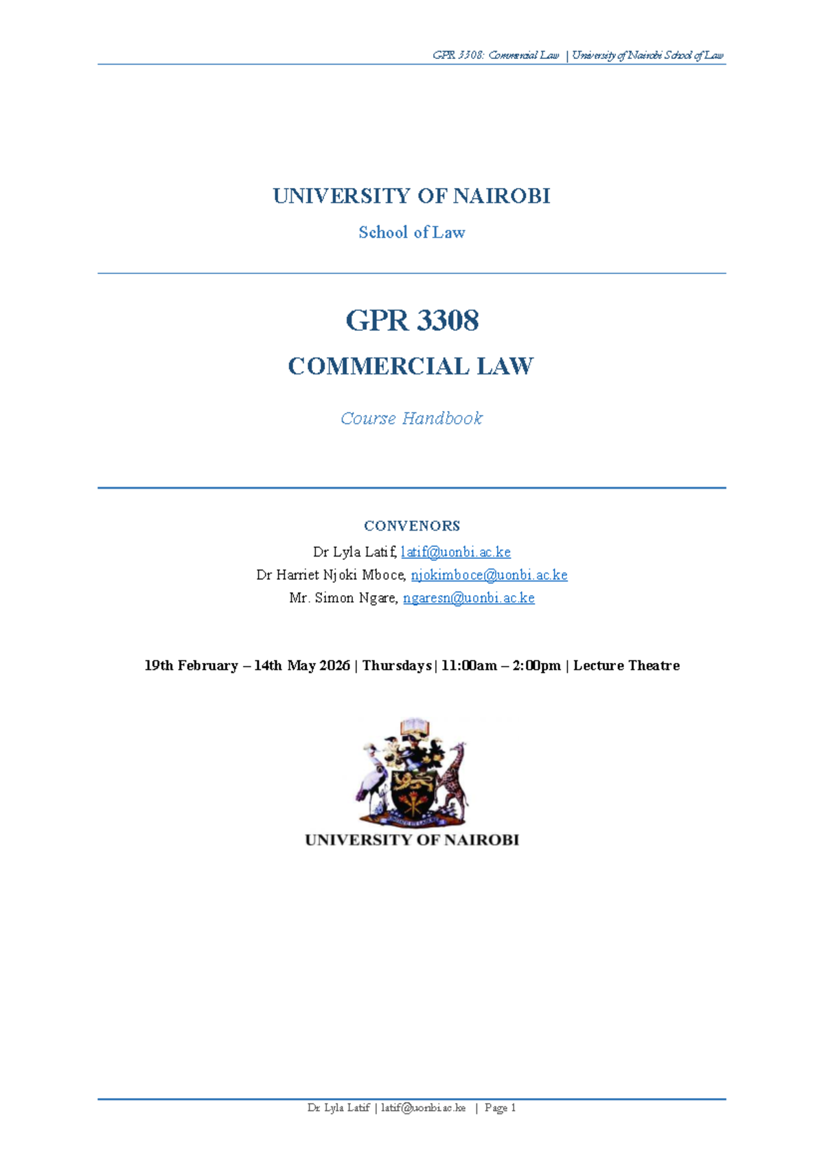GPR 3308: Commercial Law Course Handbook - University of Nairobi - Studocu