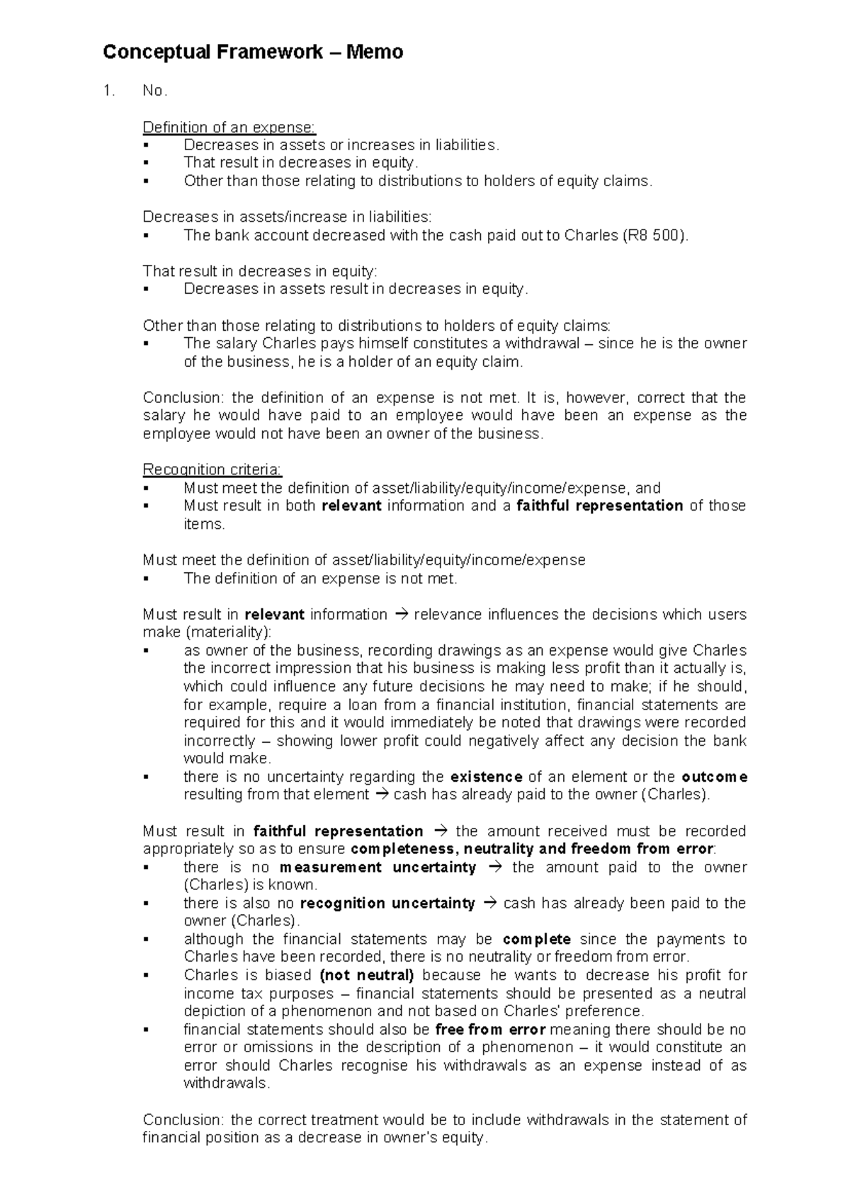 Conceptual Framework Memo 1: Expense, Asset, and Liability Analysis ...