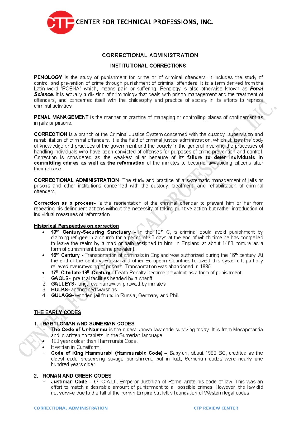 CA 1 Correctional Administration Overview and Historical Background ...