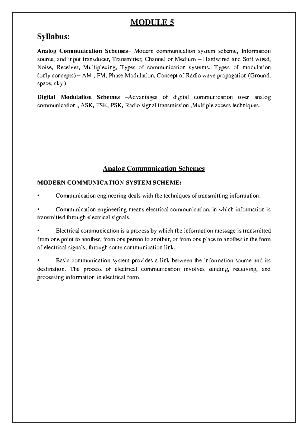 ESC Module 5: Analog & Digital Communication Schemes Notes - Studocu